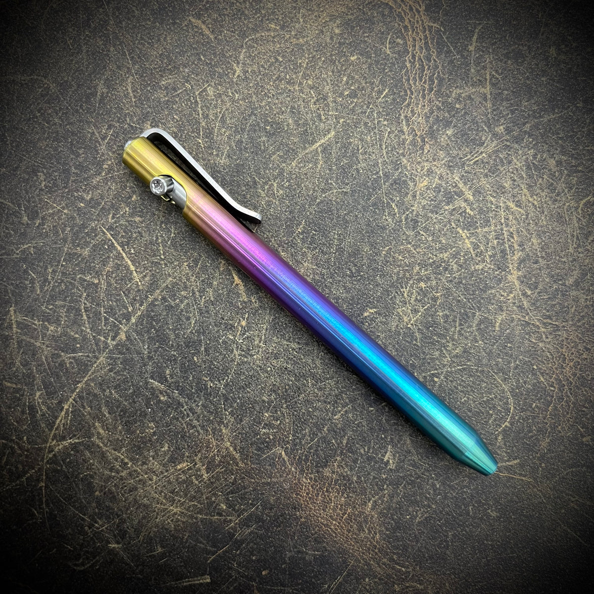 OZ "Little John" Titanium Pen, "Mermaid" Fade Anodized Body with Raw S ...