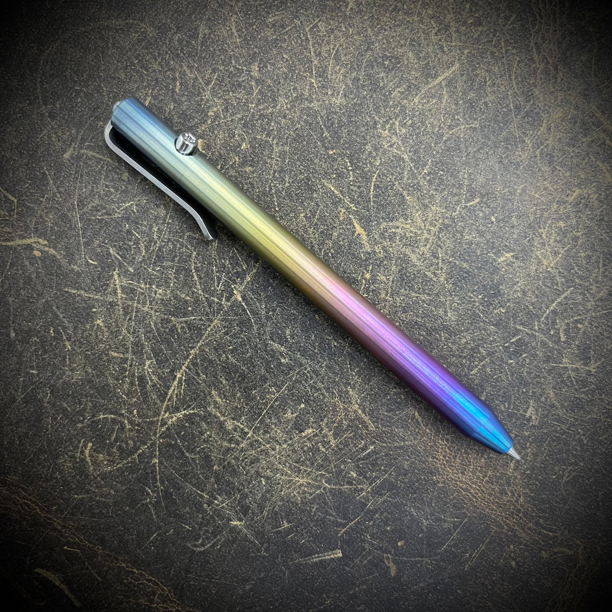 OZ "Little John" Titanium Pen, "Sunrise" Fade Anodized Body with Raw S ...
